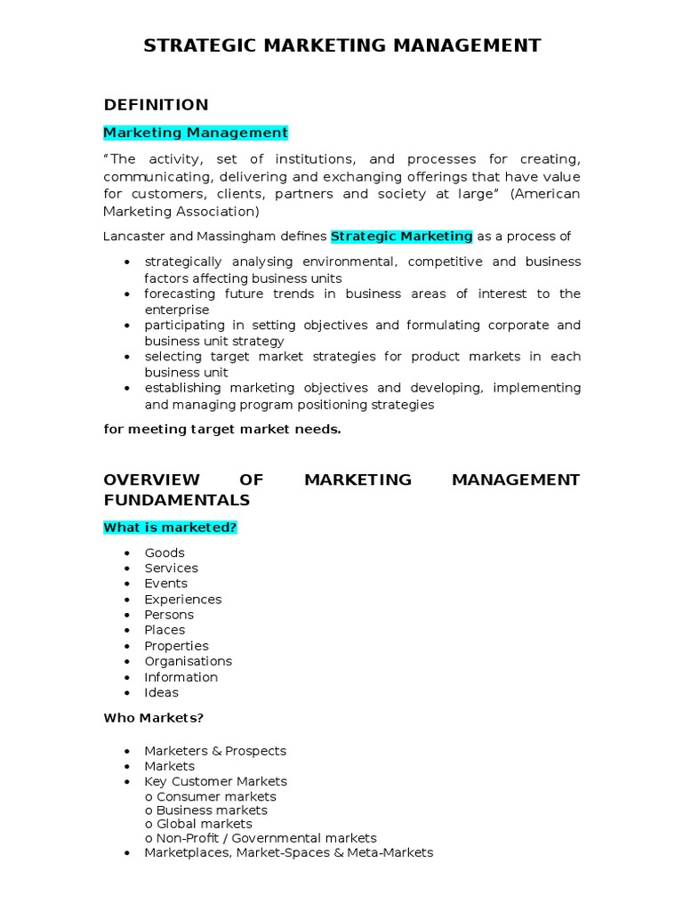 Strategic Marketing Management Overview | PDF | Marketing Strategy ...