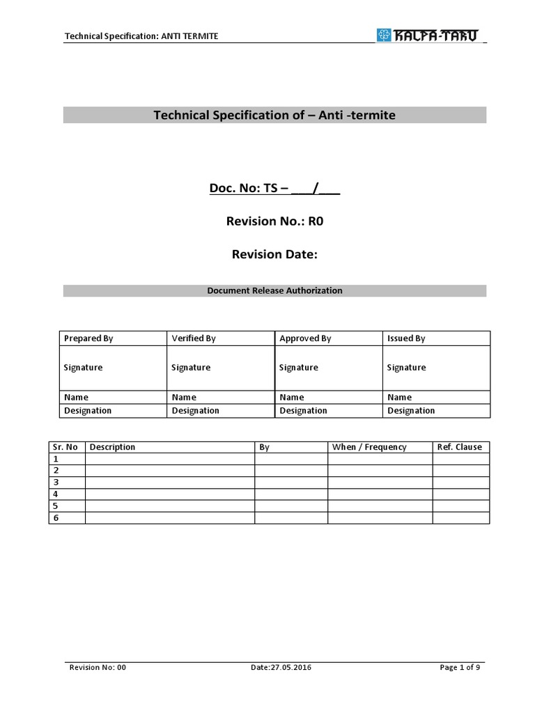 Technical Specification for Anti-Termite Treatment | PDF ...