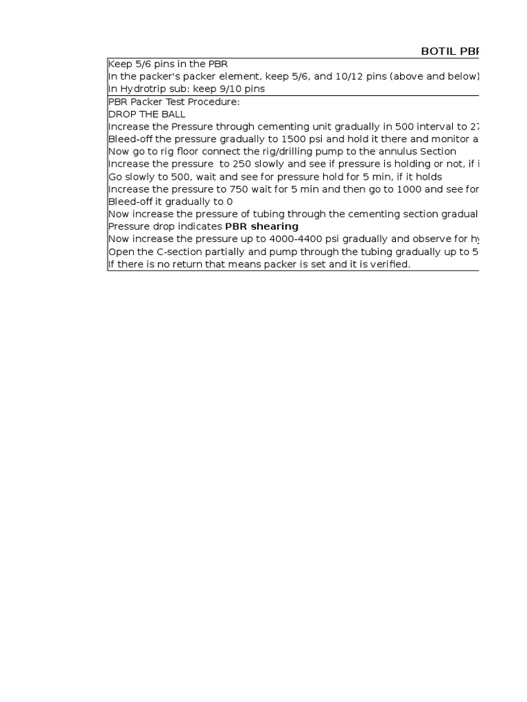 PBR Packer Setting Steps | PDF | Drilling Rig | Gases