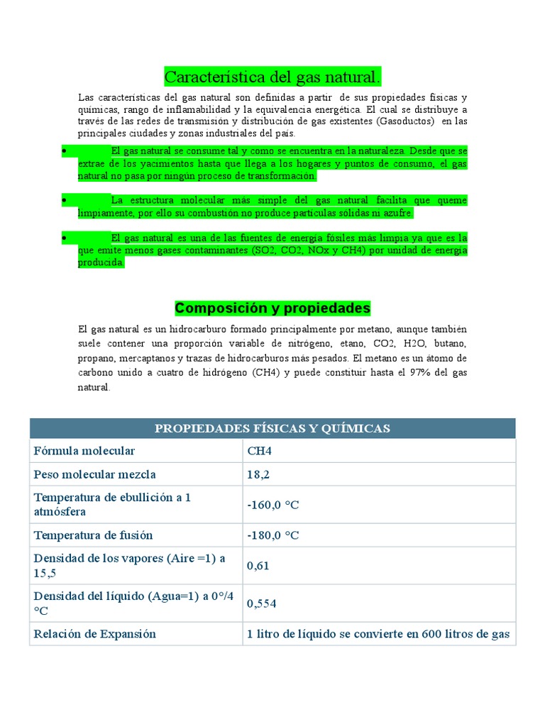 Característica Del Gas Natural | PDF | Gas natural | Gases