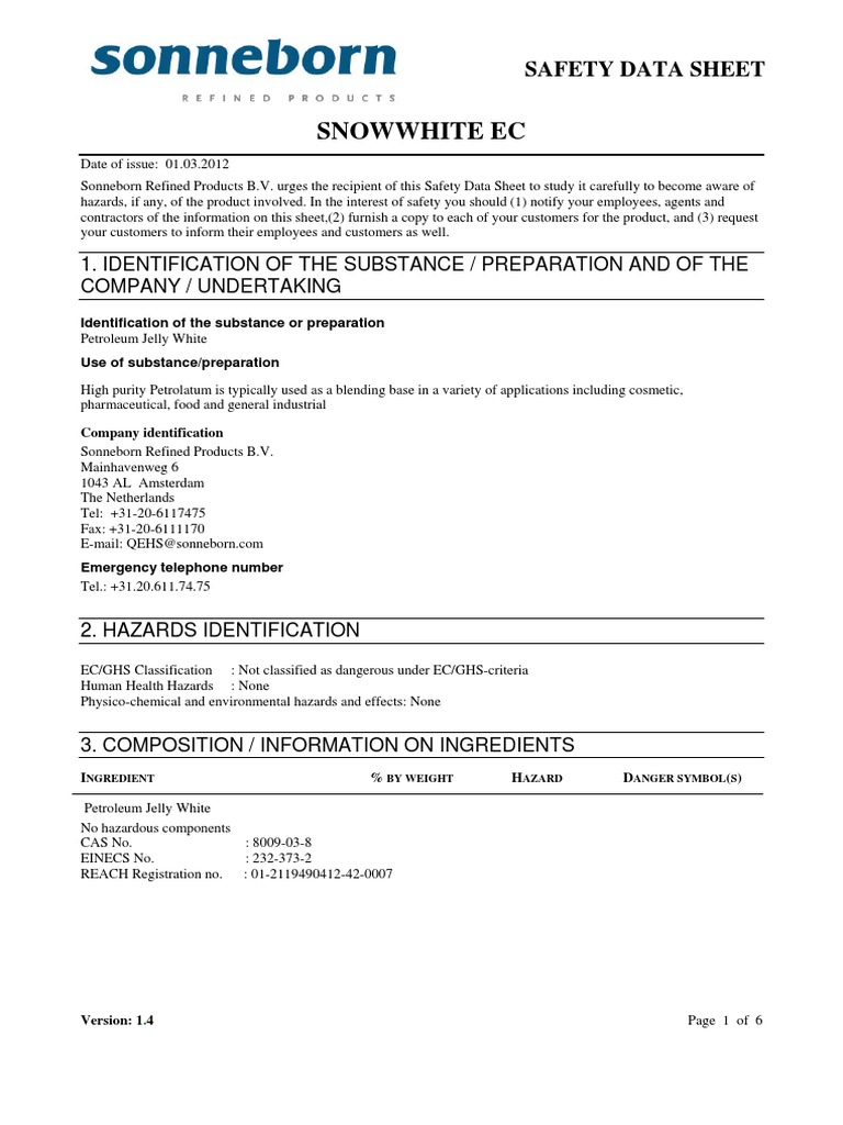 MSDS Snowwhite White Jelly | PDF | Firefighting | Water