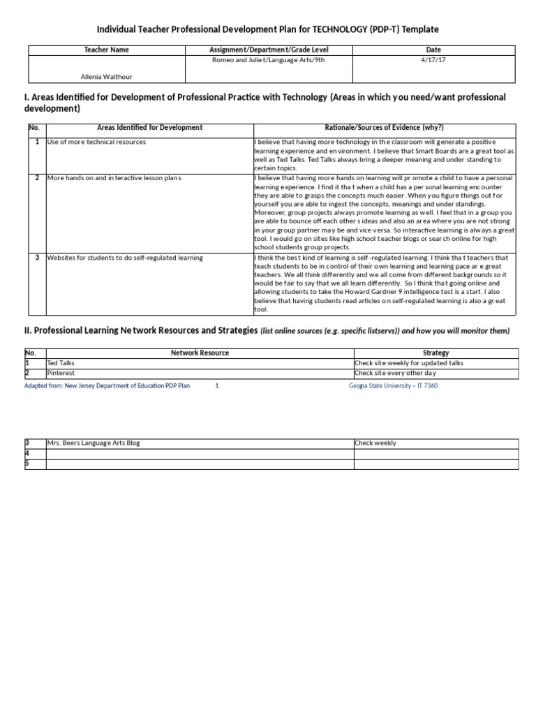 Teacherpdptemplate Revised-1 | PDF | Education Theory | Cognition