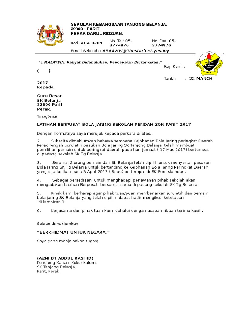 Surat Rasmi SKTB - Bola Jaring - SK Belanja | PDF