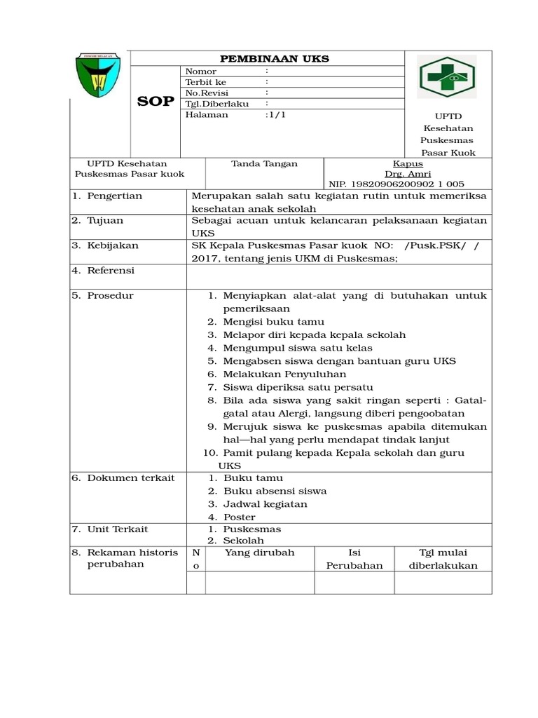 Sop Pembinaan Uks | PDF