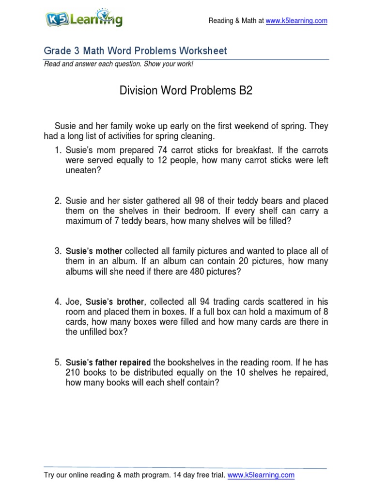 Grade 3 Division Word Problems B2 PDF | PDF