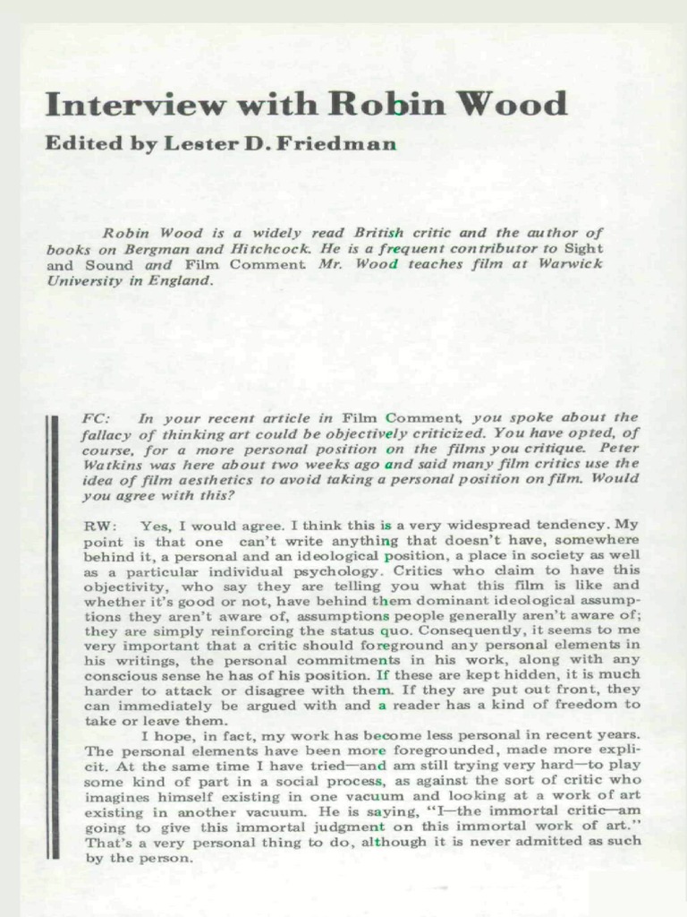Insights from Film Critic Robin Wood | PDF | Karl Marx | Marxism