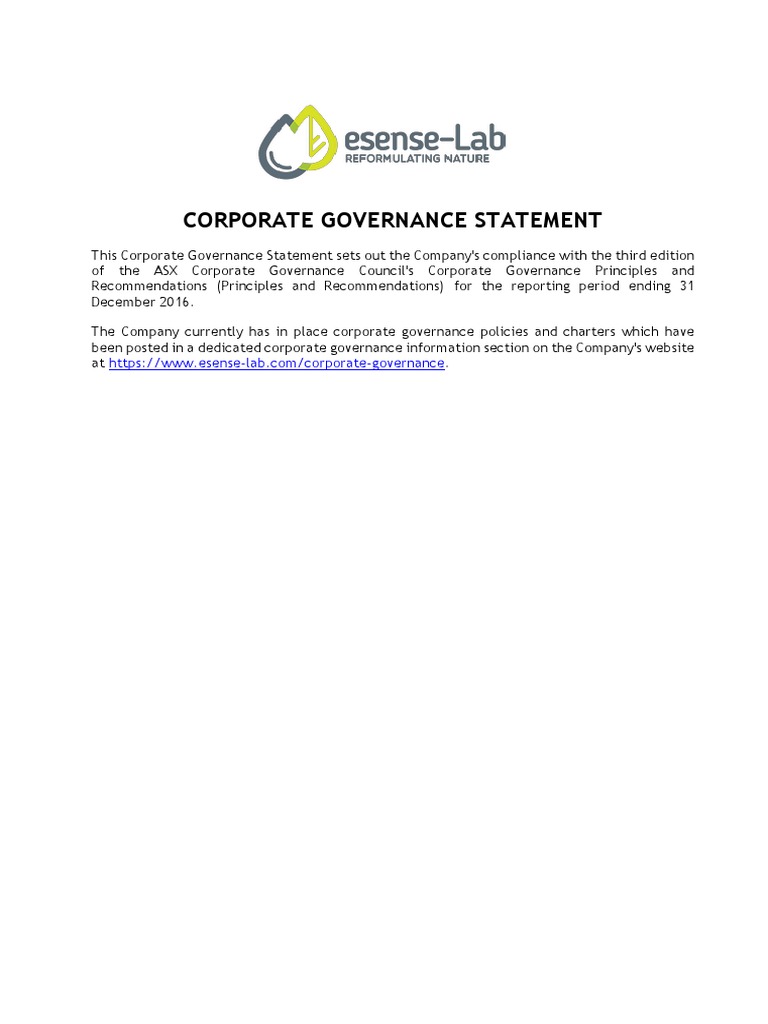 Corporate Governance Statement - ESE - April 2017 | Board Of Directors ...