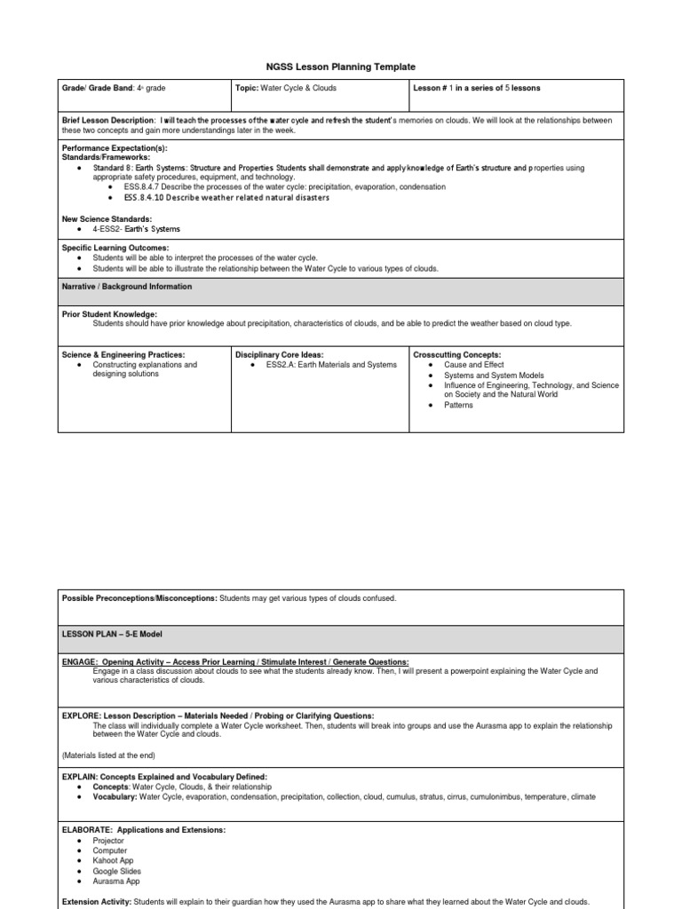Ngss Lesson Planning Template | PDF | Cloud | Lesson Plan