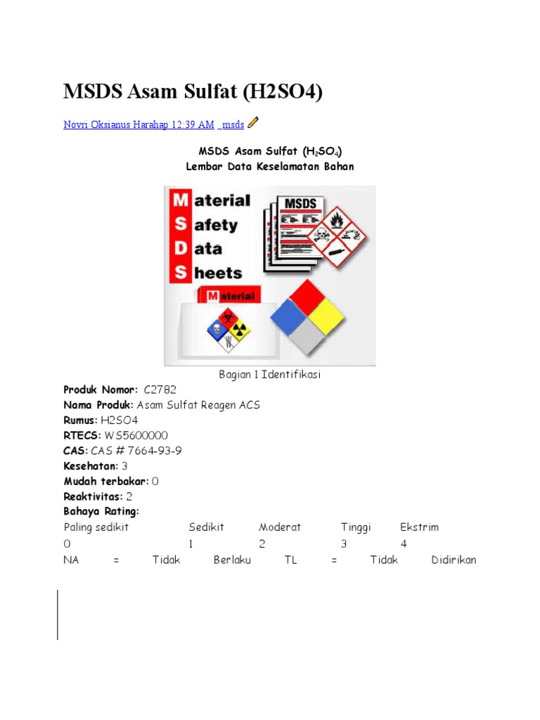 MSDS Asam Sulfat H2SO4: Bahaya & Pertolongan | PDF