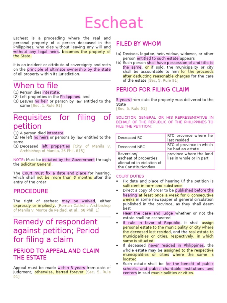 Escheat: When To File | PDF | Intestacy | Private Law