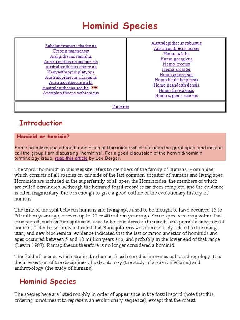 Hominid Species | PDF | Homo | Hominidae