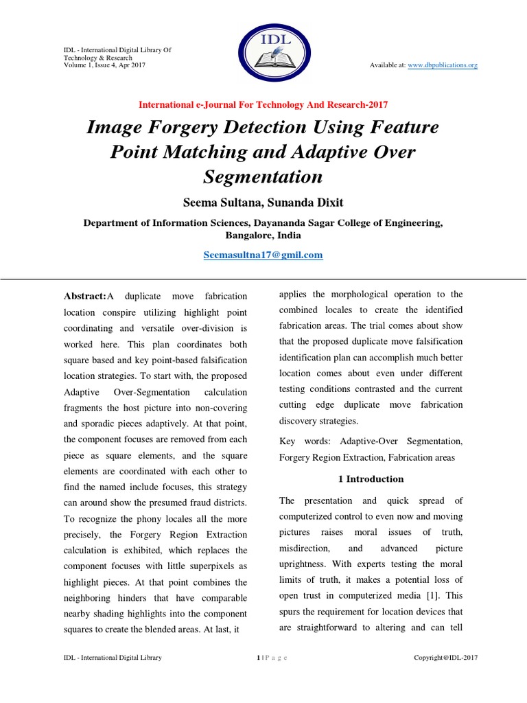 Image Forgery Detection Using Feature Point Matching And Adaptive Over Segmentation Pdf