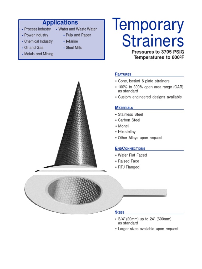 Hellan Temp Strainers | PDF | Filtration | Pressure