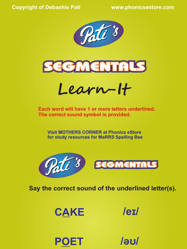 Marrs Spelling Bee Segmentals Learn It - Practice & Study Material | PDF