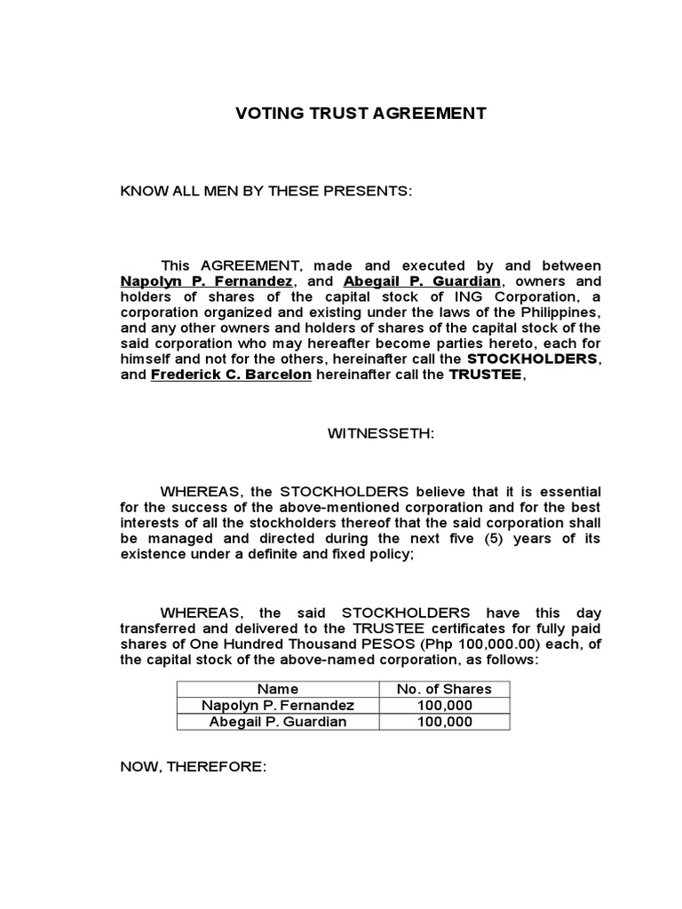 Voting Trust | PDF | Trustee | Stocks