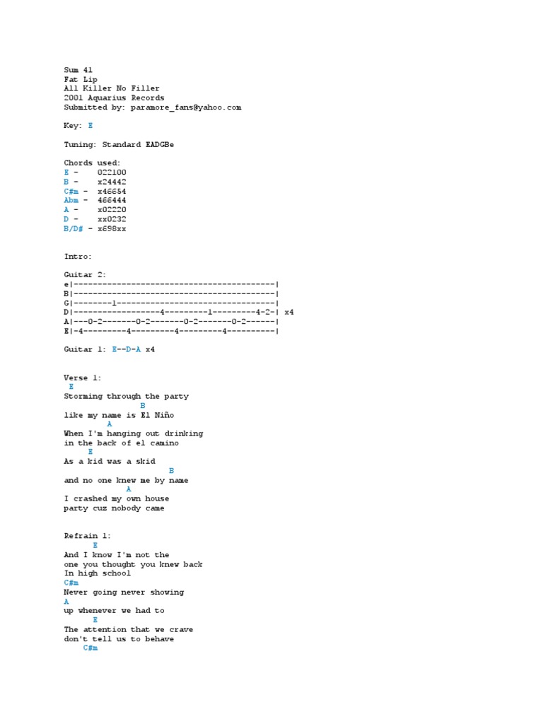 Fat Lip | PDF | Refrain | Song Structure