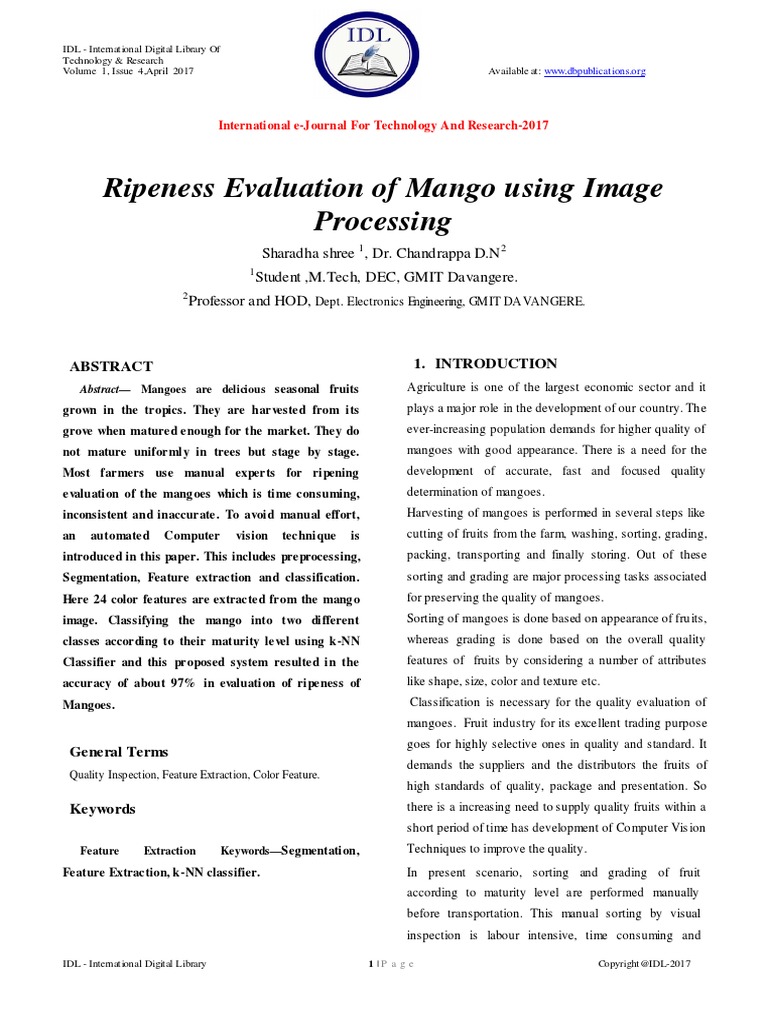 Ripeness Evaluation of Mango Using Image Processing | PDF | Rgb Color Model | Computer Vision