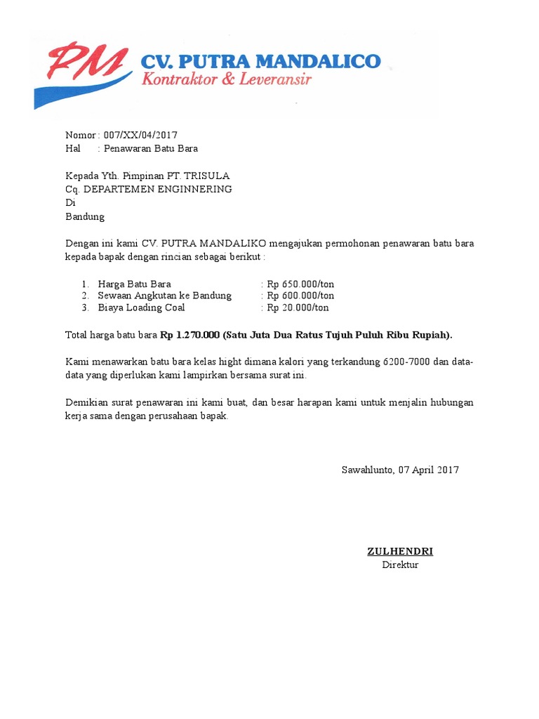 Penawaran Batu Bara | PDF