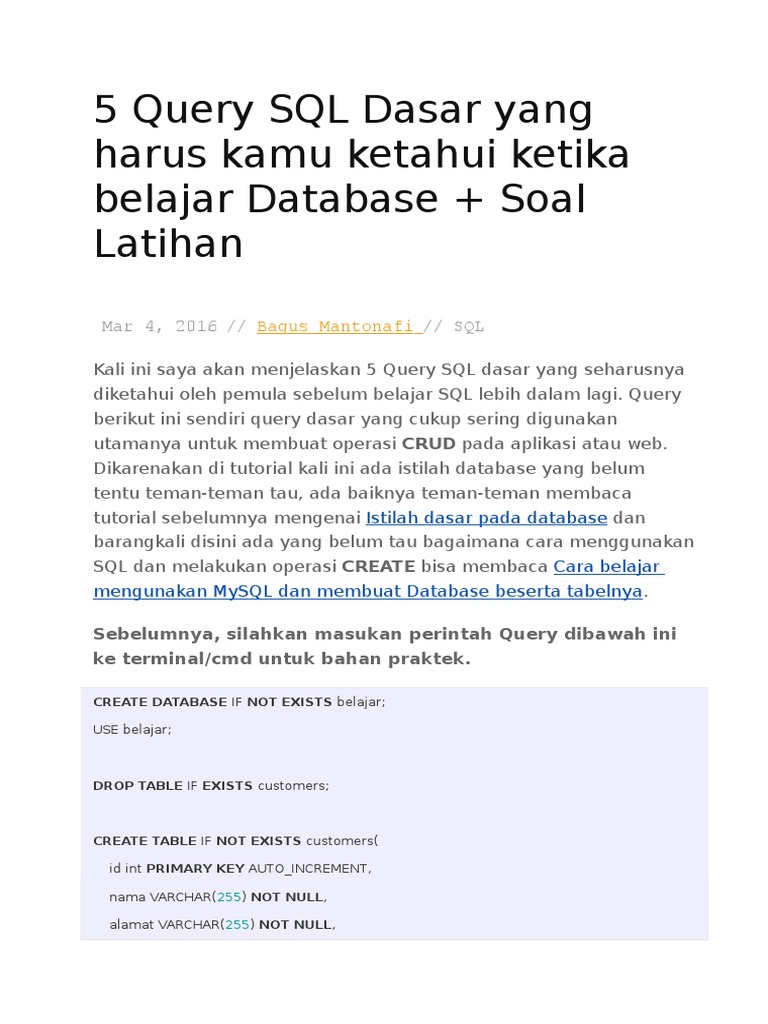 5 Query SQL Dasar Yang Harus Kamu Ketahui Ketika Belajar Database | PDF ...