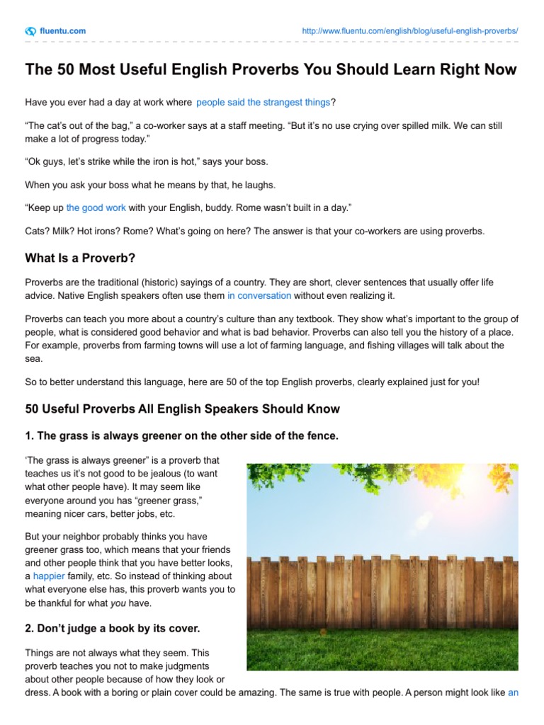 The 50 Most Useful English Proverbs You Should Learn Right Now | PDF ...