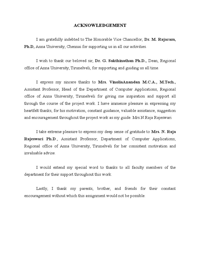 Acknowledgement: PH.D, Anna University, Chennai For Supporting Us in ...