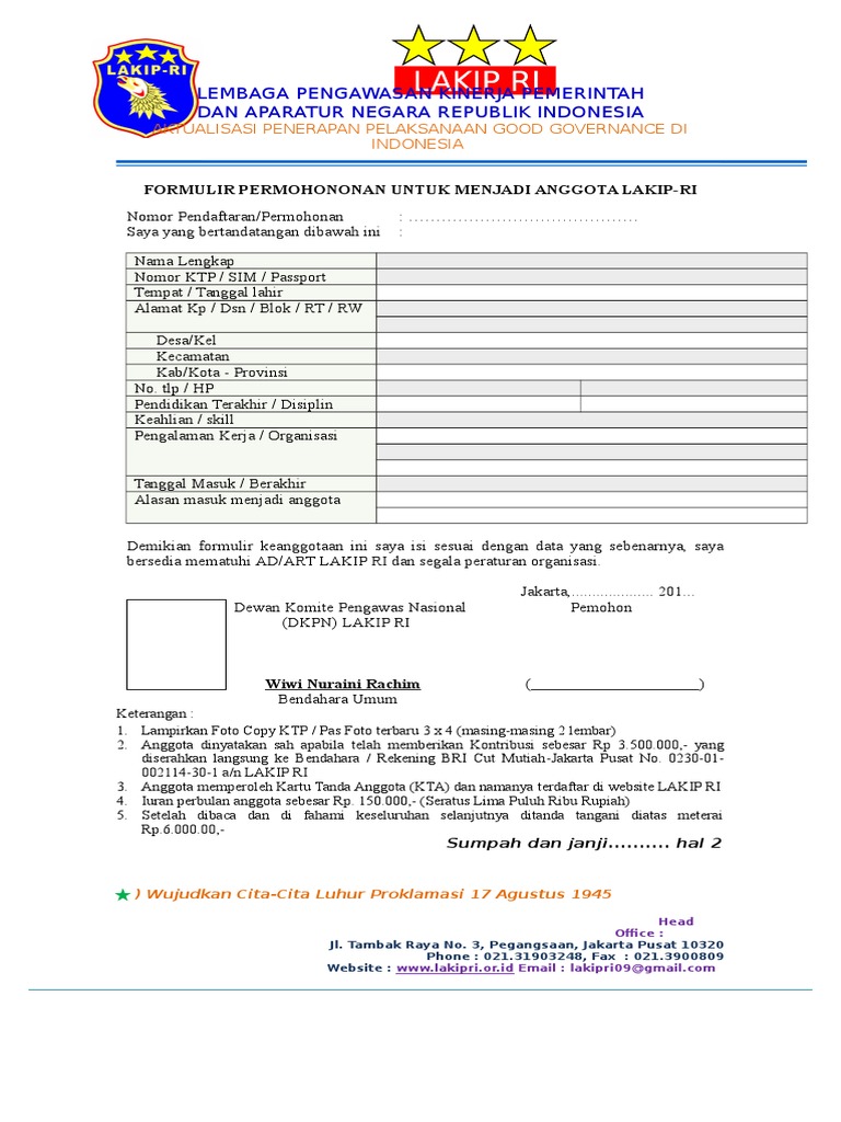 Formulir Anggota LAKIP | PDF | Pengelolaan Keuangan & Uang | Hukum