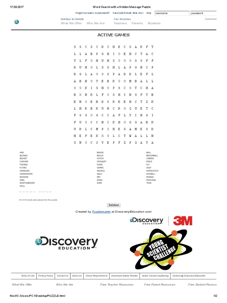 Word Search With A Hidden Message Puzzle | PDF | Curriculum | Communication