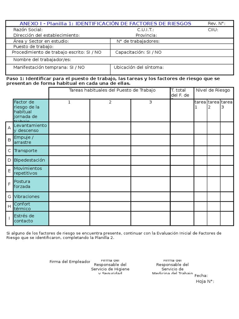 Planillas Res 886 | PDF | Factores humanos y ergonomía | La seguridad