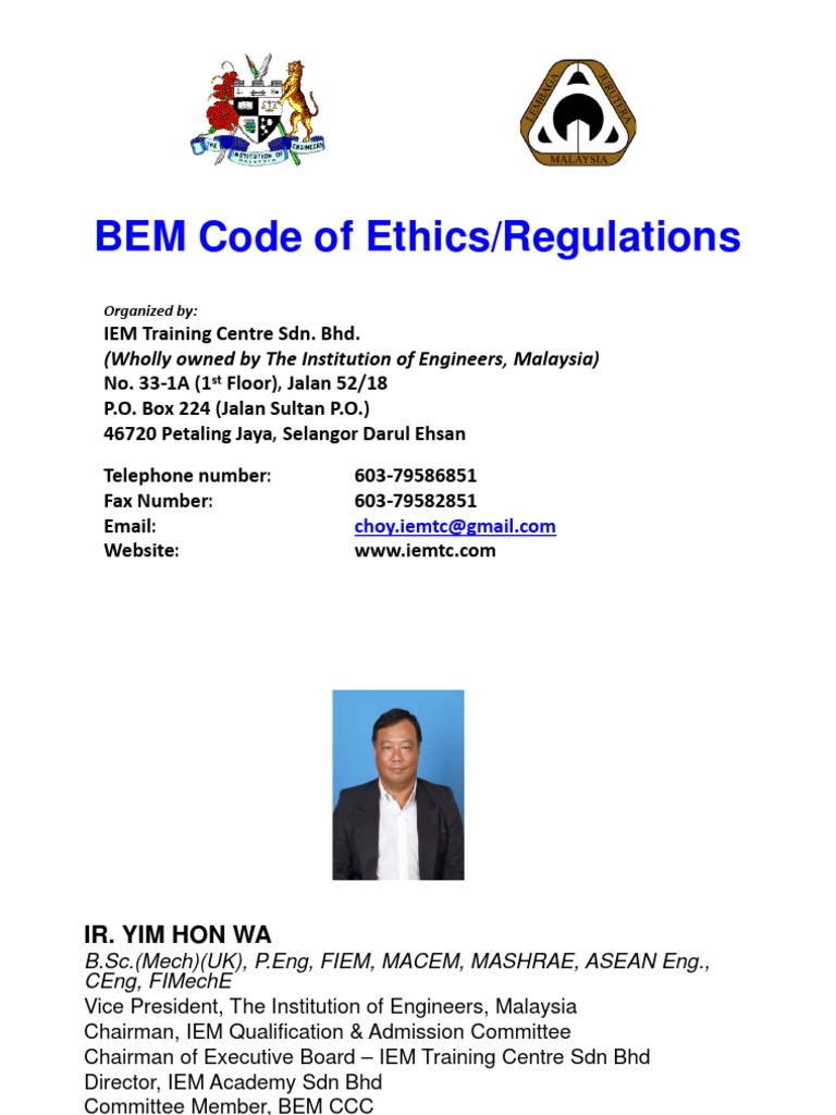 BEM Code of Ethics - Ir. Yim Hon Wa | PDF | Engineer | Engineering