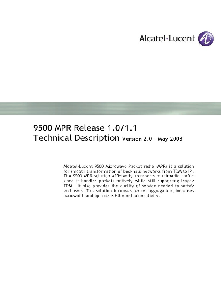 Alcatel-Lucent 9500 MPR Technical Overview | PDF | Computer Network ...