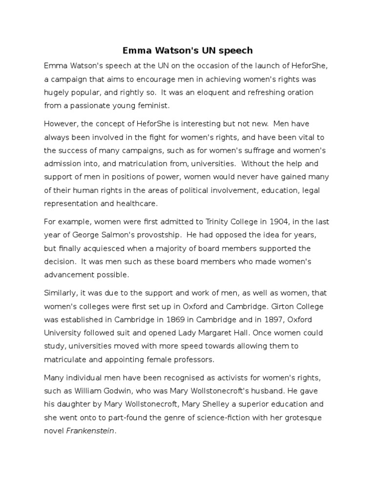 Emma Watson Essay - Verity Limond | PDF | Gender | Gender Studies