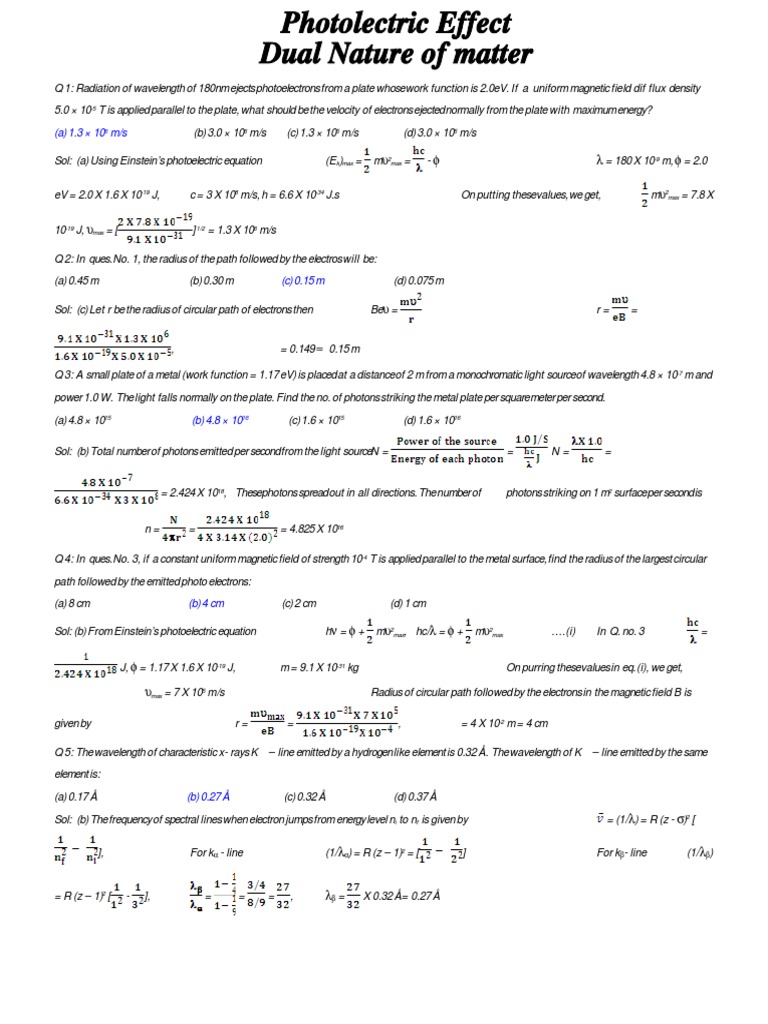 Electron and Photon With Solution | Download Free PDF | Photoelectric ...