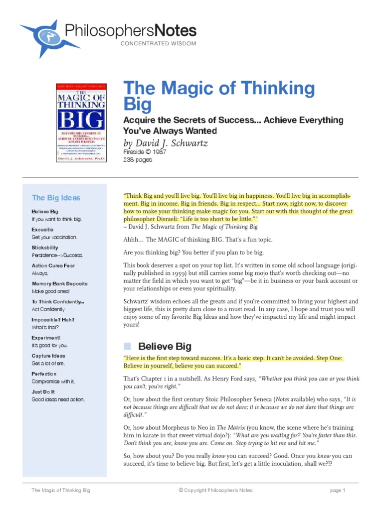 The Magic of Thinking Big Summary | PDF | Consciousness | Mind