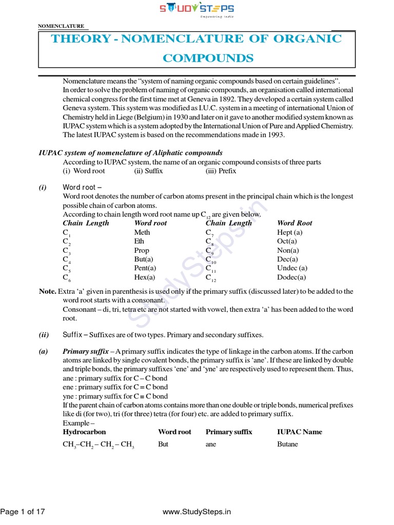 Nomenclature Organic Chemisty Theory PDF | PDF | Functional Group | Alkane