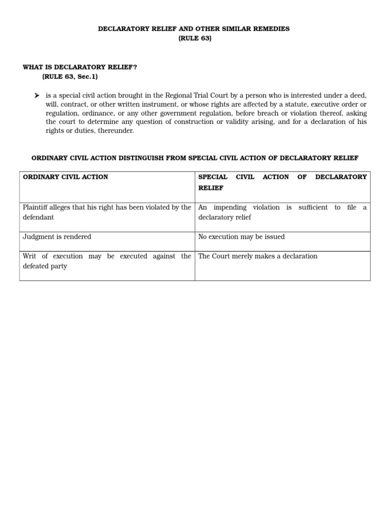 Declaratory Relief and Other Similar Remedies | Declaratory Judgment ...