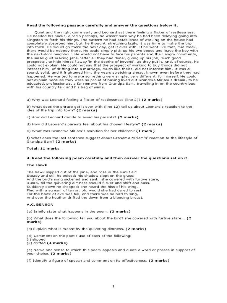 Read The Following Passage Carefully and Answer The Questions Below It ...