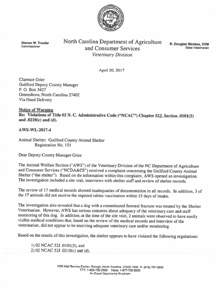 Guilford County Animal Shelter Letter | PDF