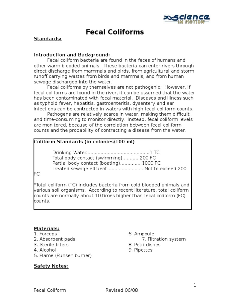 Fecal Coliform Test | PDF | Wellness | Medical
