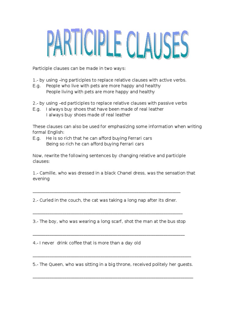 Participle Clauses | PDF | Languages | Language Arts & Discipline