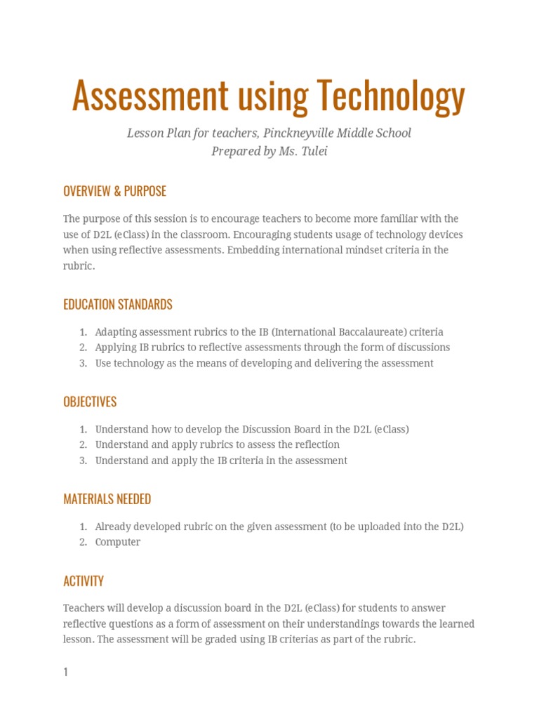 Assessment Using Technology: Overview & Purpose | PDF