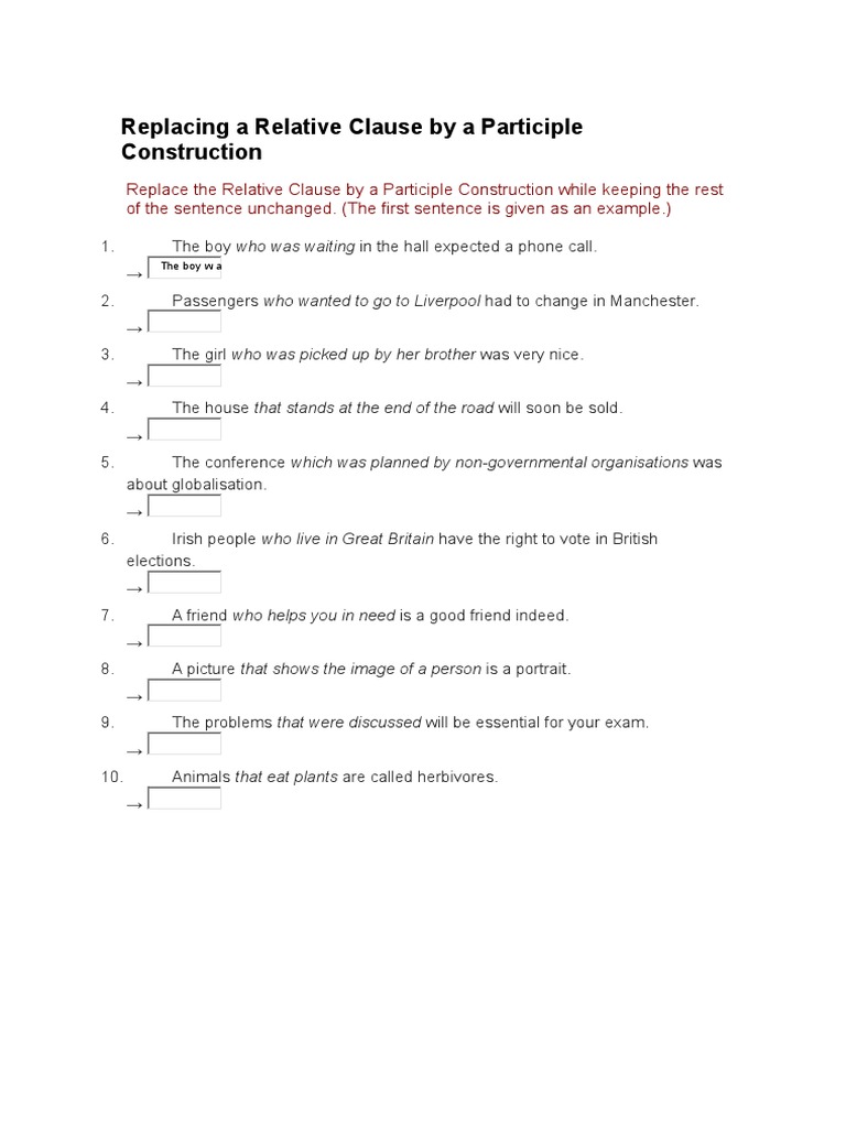 Participle Constructions Exercises | PDF | Linguistic Morphology ...