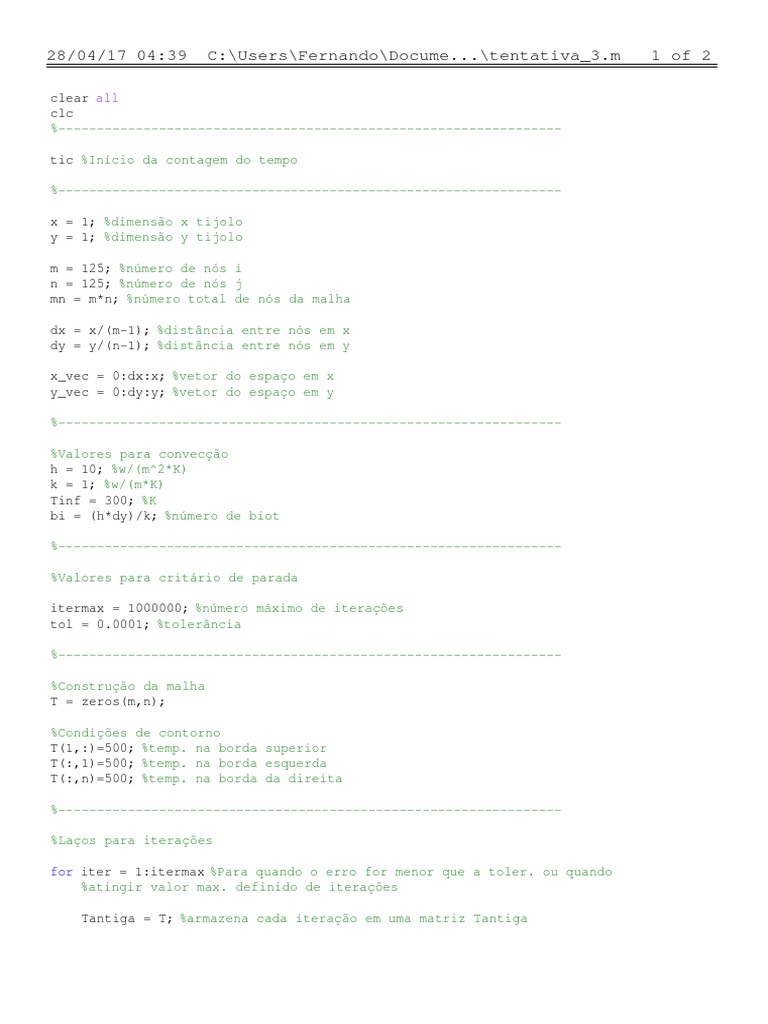 2D Heat Transfer FDM Using MATLAB | PDF | Termodinâmica | Conceitos ...