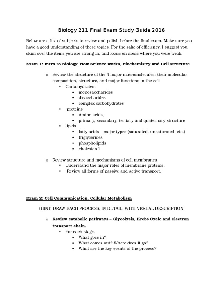 Biology 211 Final Exam Study Guide 2016 | PDF | Regulation Of Gene ...