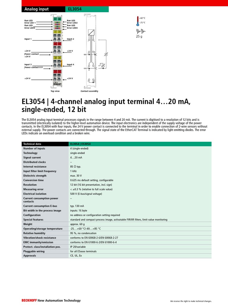 4-Channel Analog Input Terminal 4 20 MA, Single-Ended, 12 Bit | PDF ...