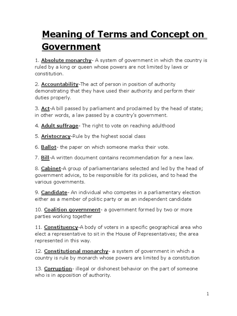 Terms and Concept of Government | PDF | Elections | Voting