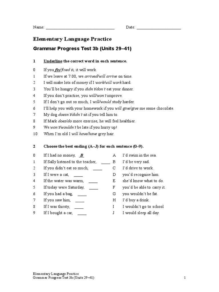 ELP Grammar Test 3b | PDF