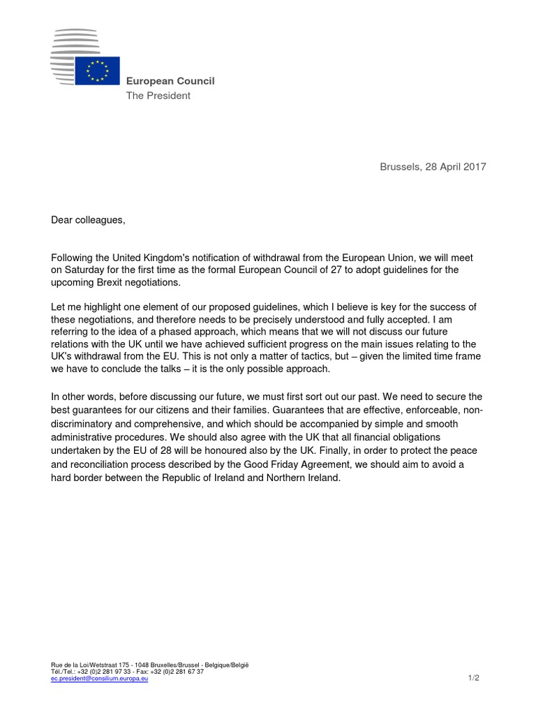Invitation Letter EC Art 50 29 April 2017 | Brexit | European Council