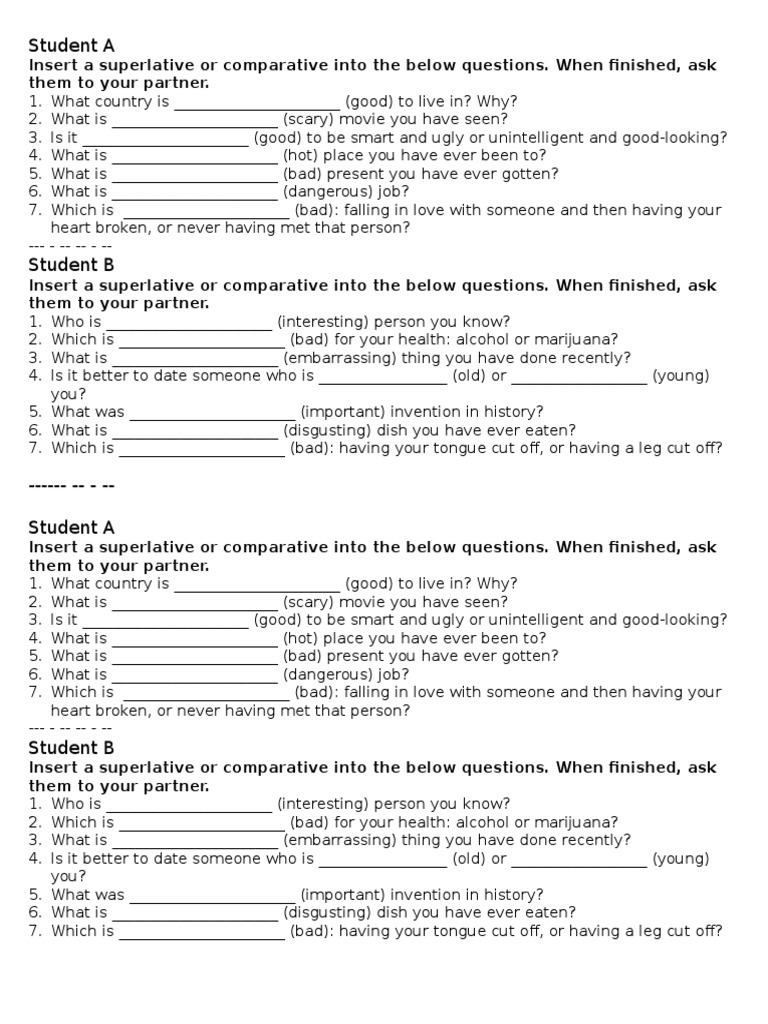 Comparatives Superlatives Conversation Questions | PDF