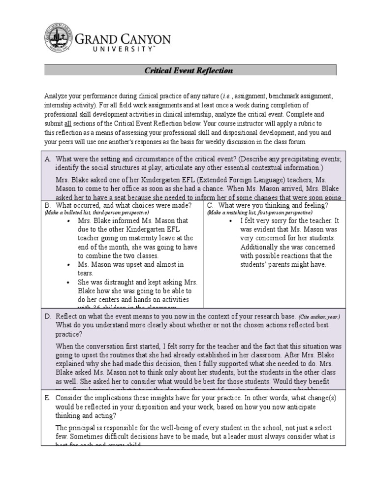 5C-W3 Critical Event Reflection Example | PDF | English As A Second Or ...
