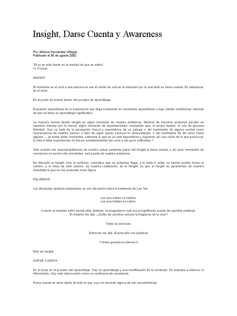 Insight, Awarrness y Darse Cuenta | PDF | Terapia Gestalt | Comprensión